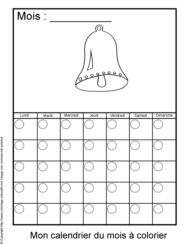 Coloriage educatif - Calendriers coloriages/Calendrier à colorier.