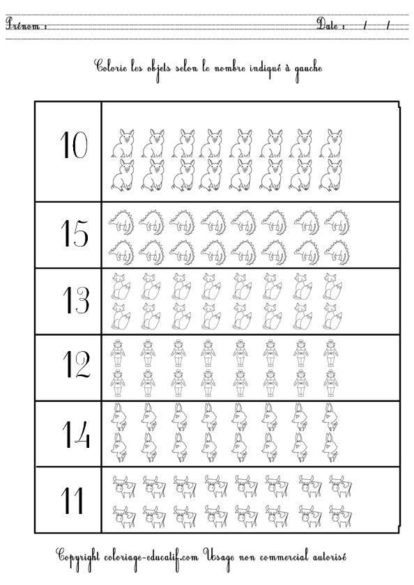 Coloriage educatif - Colorie les objets (chiffres 10-20)/Apprendre Ã ...