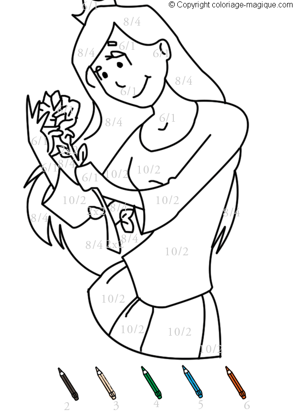 Coloriage educatif - Coloriages magiques divisions/Colorie la princesse ...