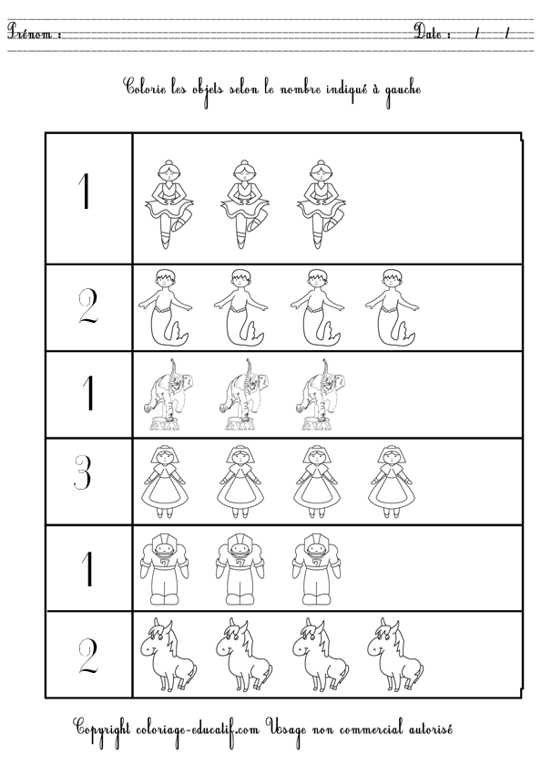 Coloriage educatif - Colorie les objets (chiffres 1-10)/Apprendre à ...