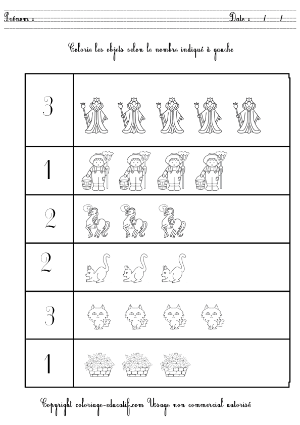 Coloriage educatif - Colorie les objets (chiffres 1-10)/Apprendre à ...
