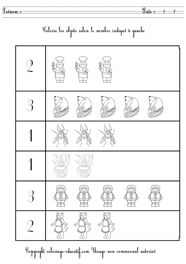 Coloriage educatif - Colorie les objets (chiffres 1-10)/Apprendre à ...