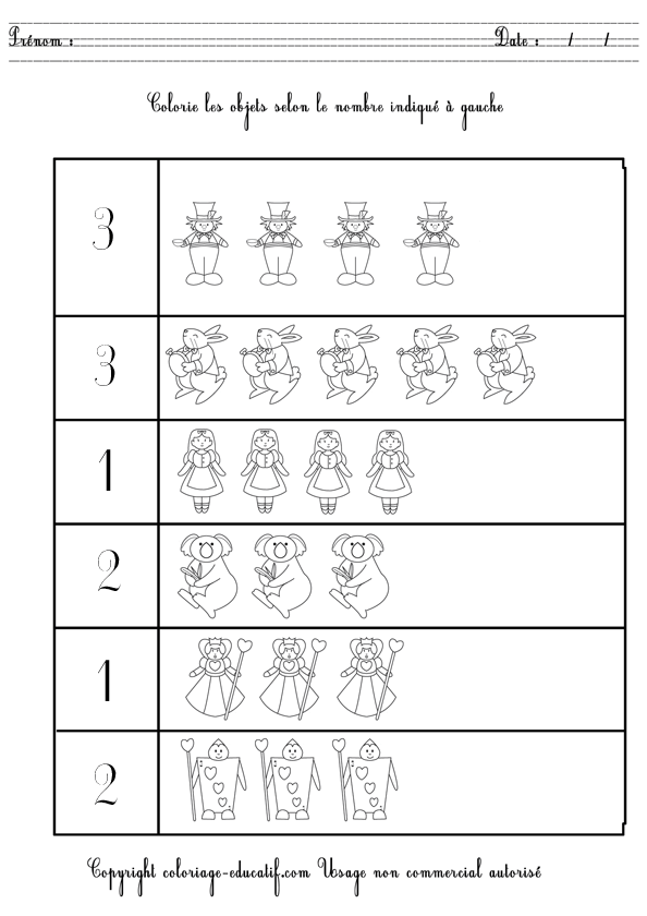 Coloriage educatif - Colorie les objets (chiffres 1-10)/Apprendre à ...