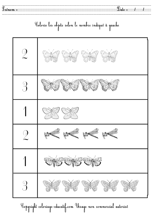 Coloriage educatif - Colorie les objets (chiffres 1-10)/Apprendre Ã ...