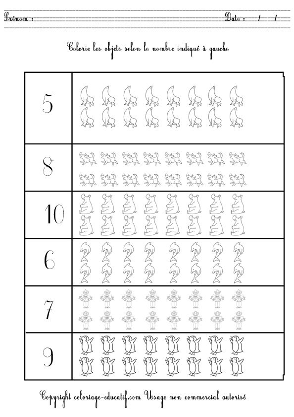 Coloriage educatif - Colorie les objets (chiffres 1-10)/Apprendre à ...