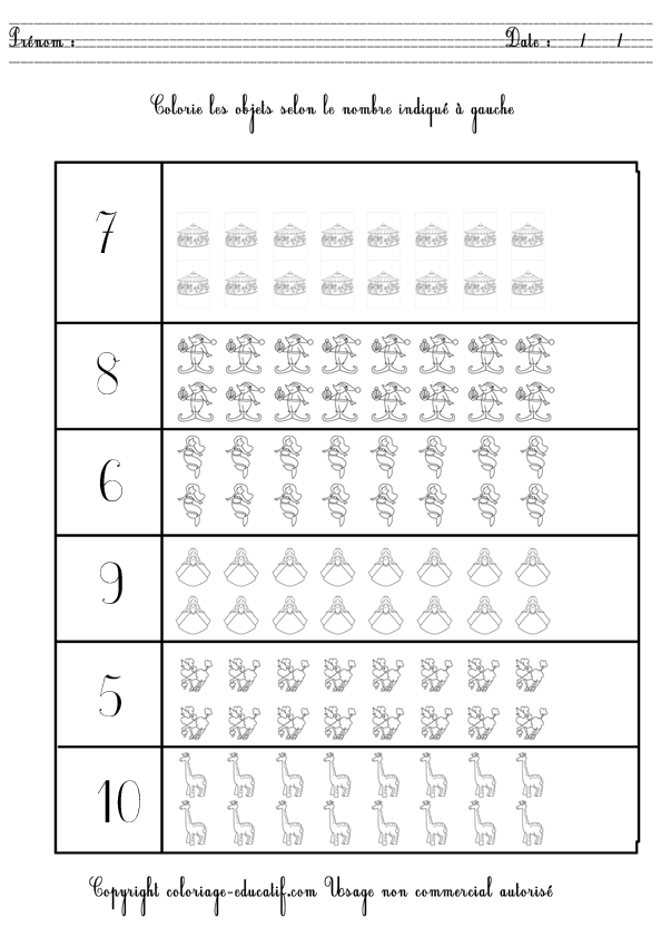 Coloriage educatif - Colorie les objets (chiffres 1-10)/Apprendre à ...