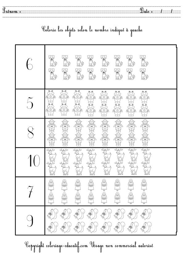 Coloriage educatif - Colorie les objets (chiffres 1-10)/Apprendre à ...