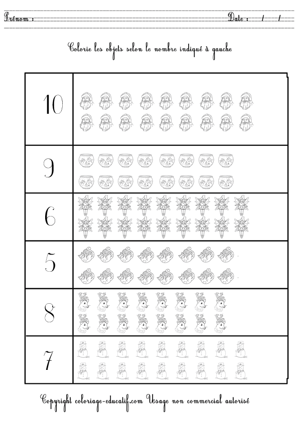 Coloriage educatif - Colorie les objets (chiffres 1-10)/Apprendre à ...