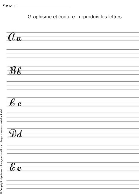 Coloriage educatif - Reproduire les lettres manuscrites minuscules et ...