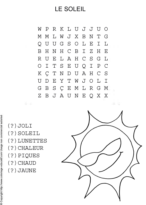 Coloriage educatif - Mots mélés niveau 2/Coloriage et mot mele sur le ...