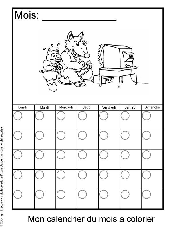 Coloriage educatif - Calendriers coloriages/Calendrier à colorier.