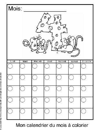 Coloriage educatif - Calendriers coloriages/Calendrier à colorier.